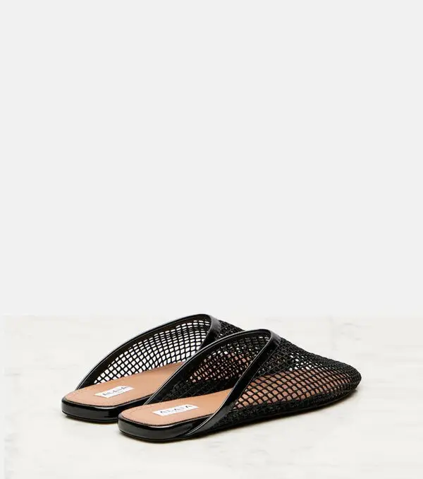 Alaïa Patent Leather-trimmed Fishnet Mules - Black