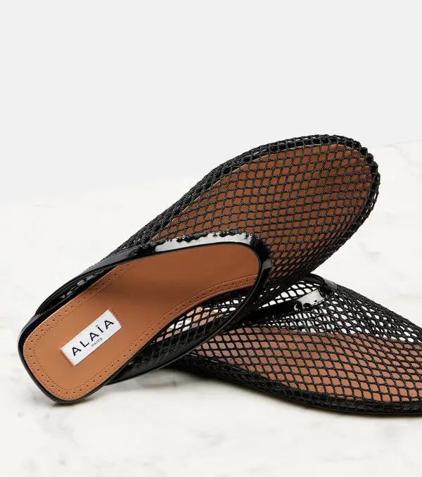 Alaïa Patent Leather-trimmed Fishnet Mules - Black