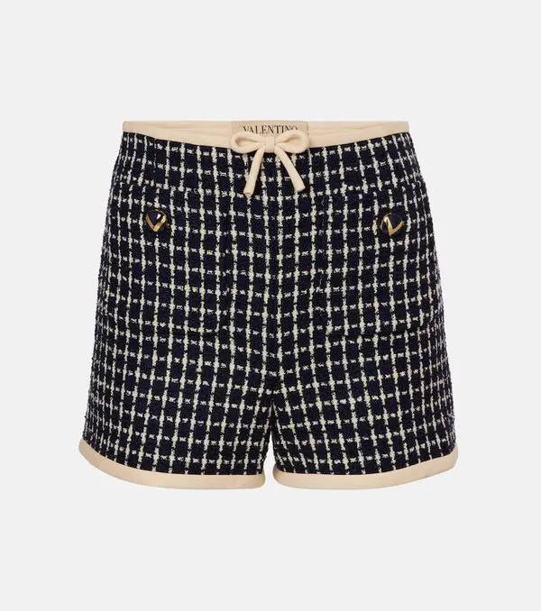 Valentino Garavani Vlogo Checked Wool-blend Bouclé Shorts