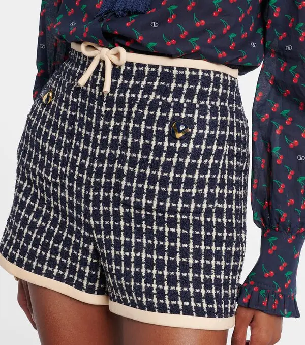 Valentino Garavani Vlogo Checked Wool-blend Bouclé Shorts