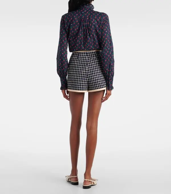 Valentino Garavani Vlogo Checked Wool-blend Bouclé Shorts