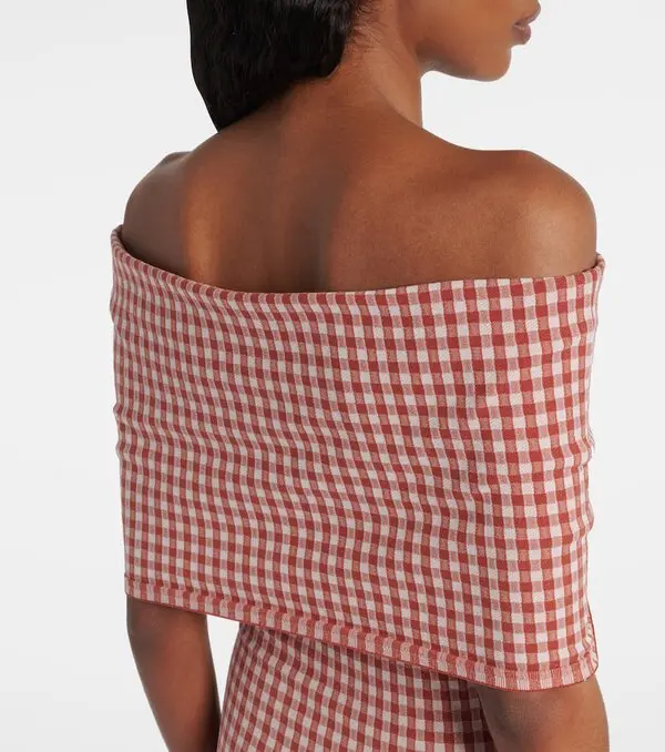 Alaïa Gingham Off-shoulder Maxi Dress