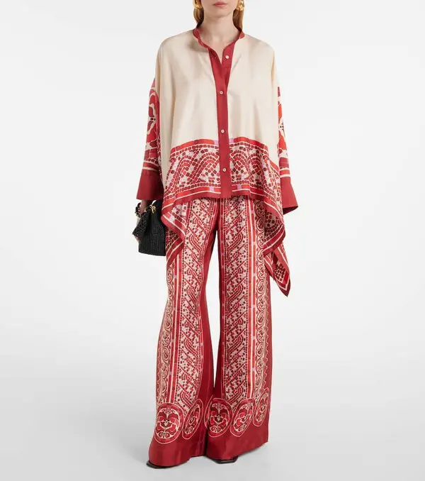 La DoubleJ Foulard Printed Silk Twill Shirt - Red