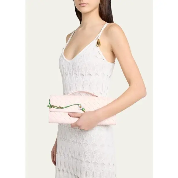 Bottega Veneta Andiamo Flower-embellished Leather Clutch Bag - Rose