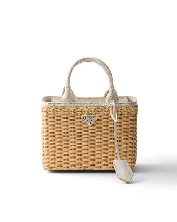 Prada Medium Wicker And Linen Blend Tote Bag