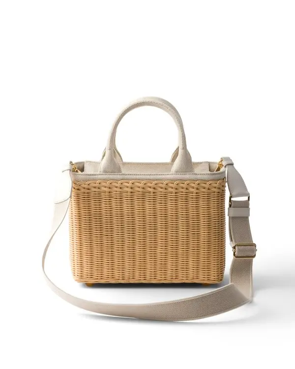 Prada Medium Wicker And Linen Blend Tote Bag