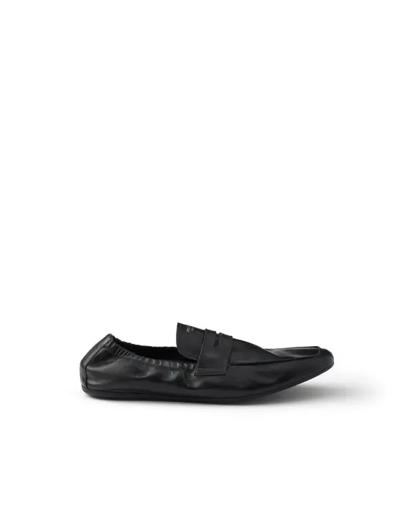Prada Shuffle Antiqued Leather Loafers - Black