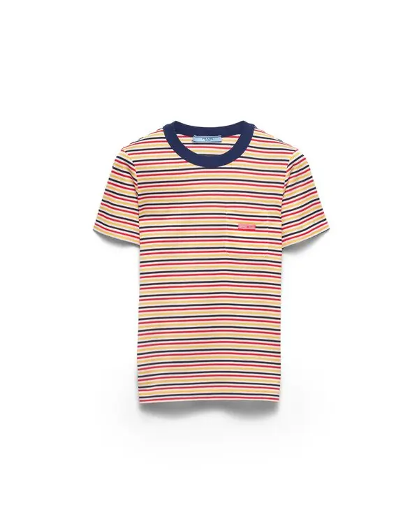 Prada Striped Lisle Cotton T-shirt - Neutral