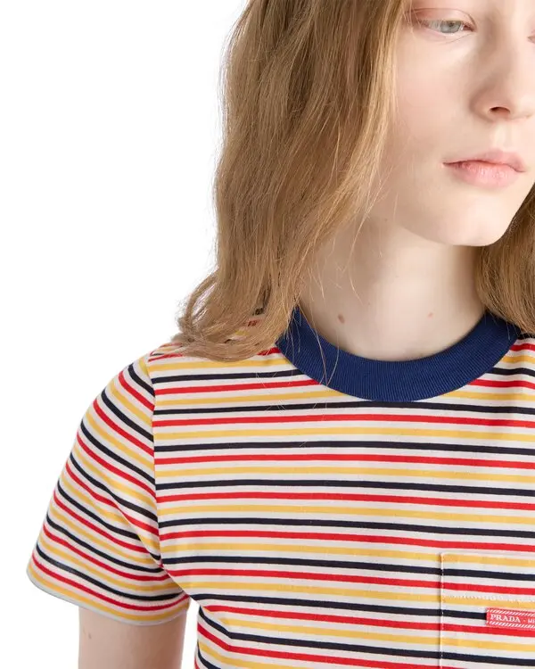 Prada Striped Lisle Cotton T-shirt - Neutral