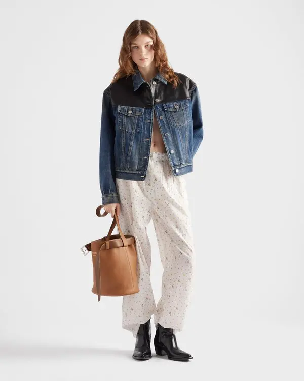 Prada Denim And Leather Jacket - Navy | Editorialist