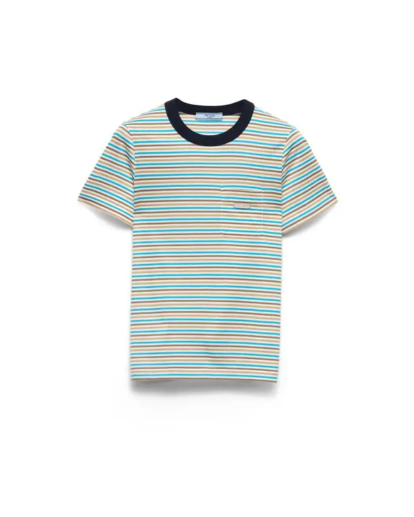 Prada Striped Lisle Cotton T-shirt - Neutral