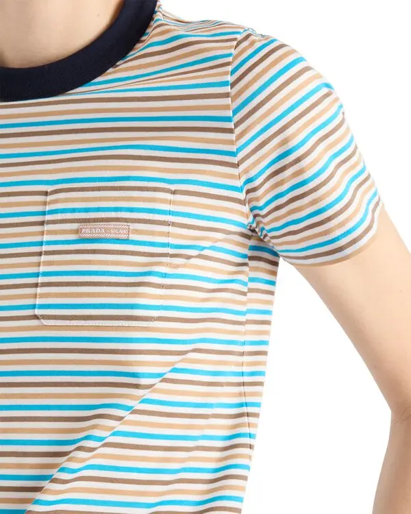Prada Striped Lisle Cotton T-shirt - Neutral