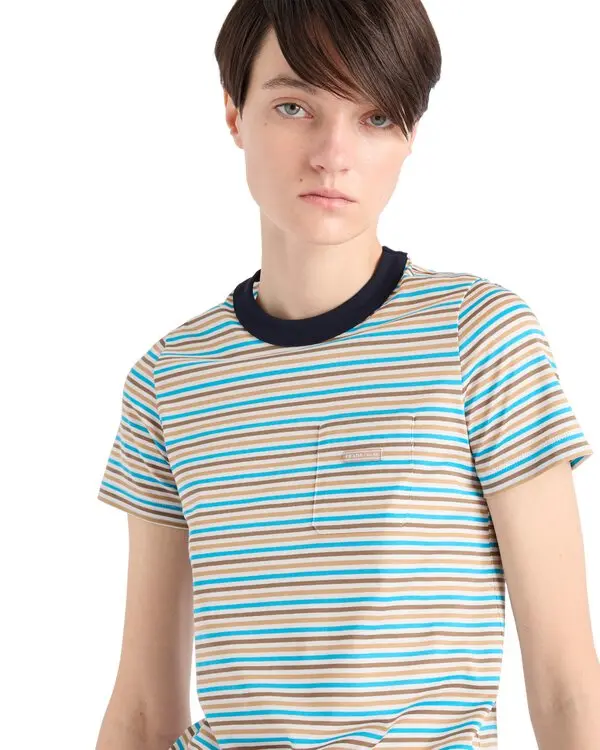 Prada Striped Lisle Cotton T-shirt - Neutral