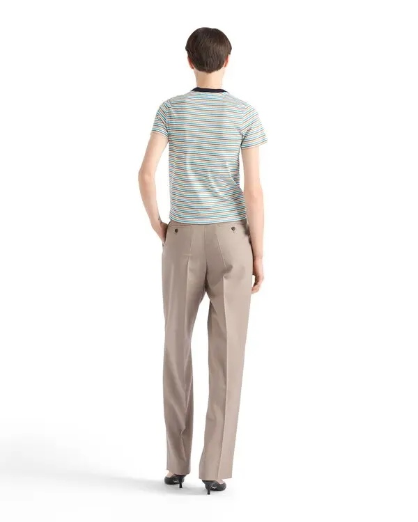 Prada Striped Lisle Cotton T-shirt - Neutral