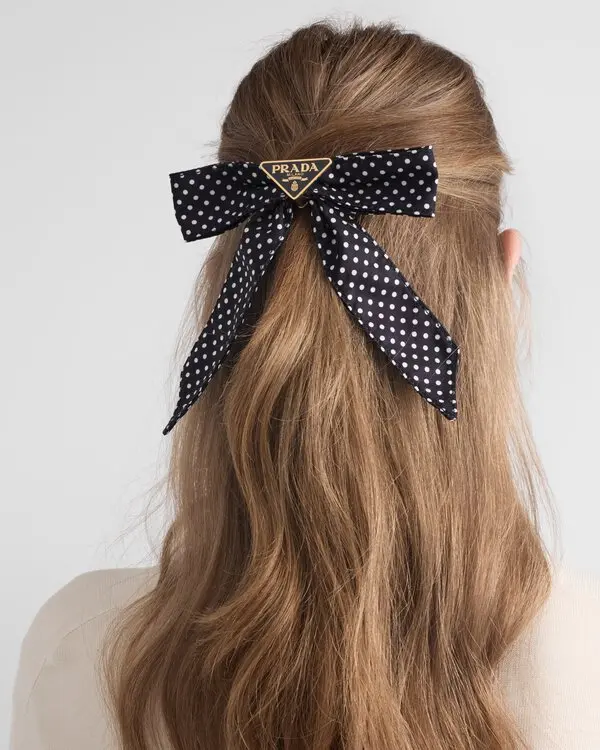 Prada Printed Bow Hair Clip Navy Editorialist