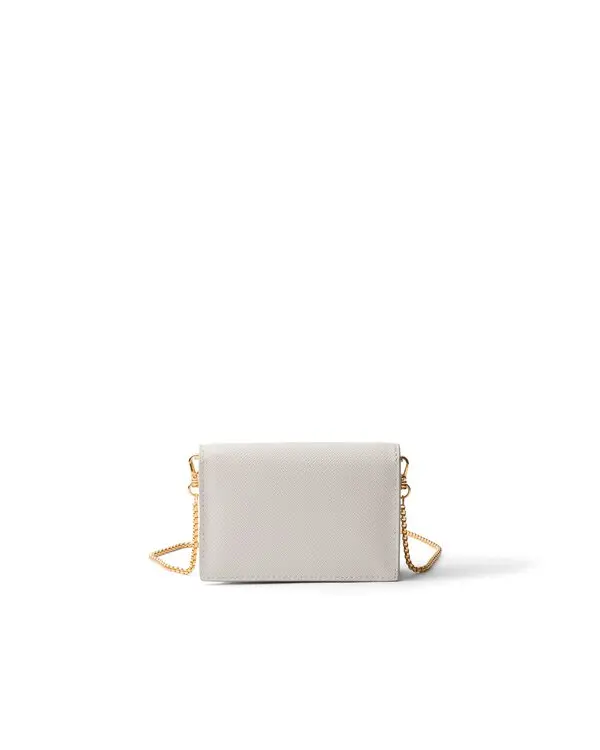 Prada Saffiano Leather Card Holder With Shoulder Strap - Neutral