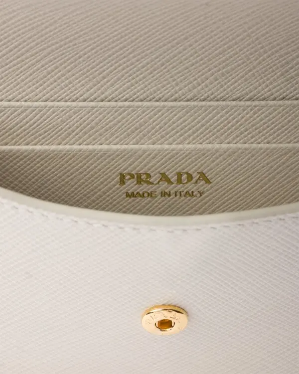 Prada Saffiano Leather Card Holder With Shoulder Strap - Neutral