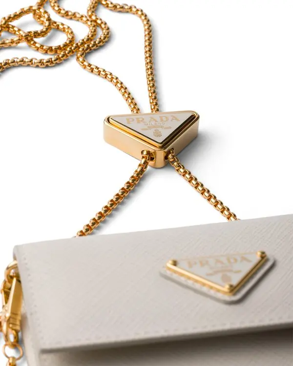 Prada Saffiano Leather Card Holder With Shoulder Strap - Neutral