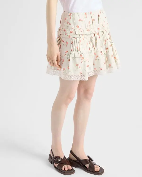 Prada Floral Print Linen Miniskirt