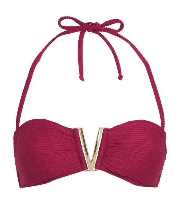 Heidi Klein Ribbed Cassis Bandeau Bikini Top - Burgundy