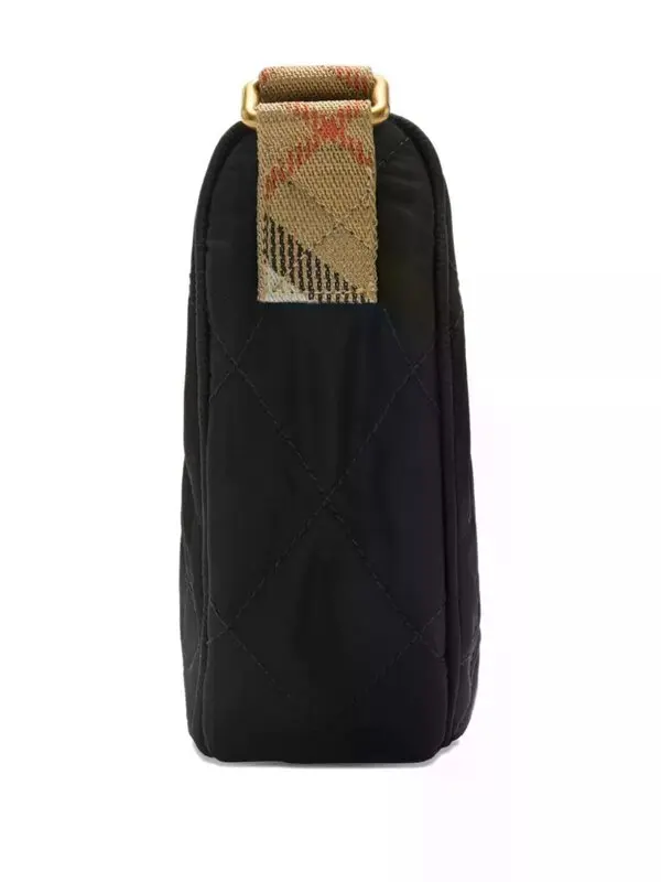 Burberry Quilted Nylon Crossbody Bag With Leather Trim And Equestrian Knight Design - Black