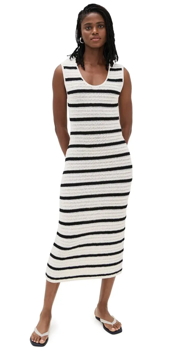 LE JEAN Linen-blend Striped Crochet Maxi Dress