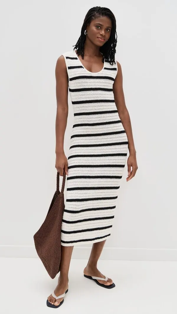 LE JEAN Linen-blend Striped Crochet Maxi Dress