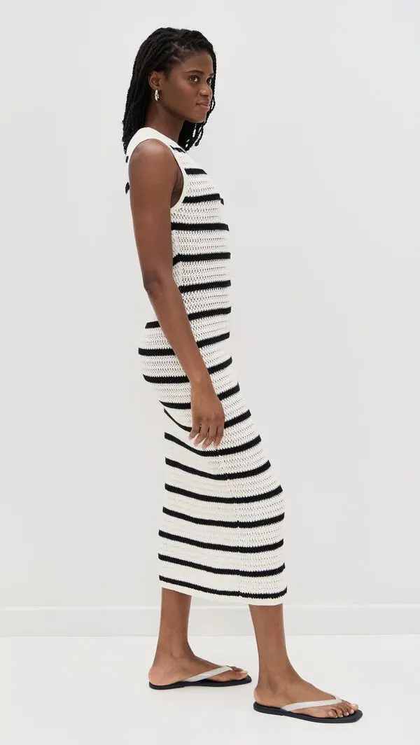 LE JEAN Linen-blend Striped Crochet Maxi Dress