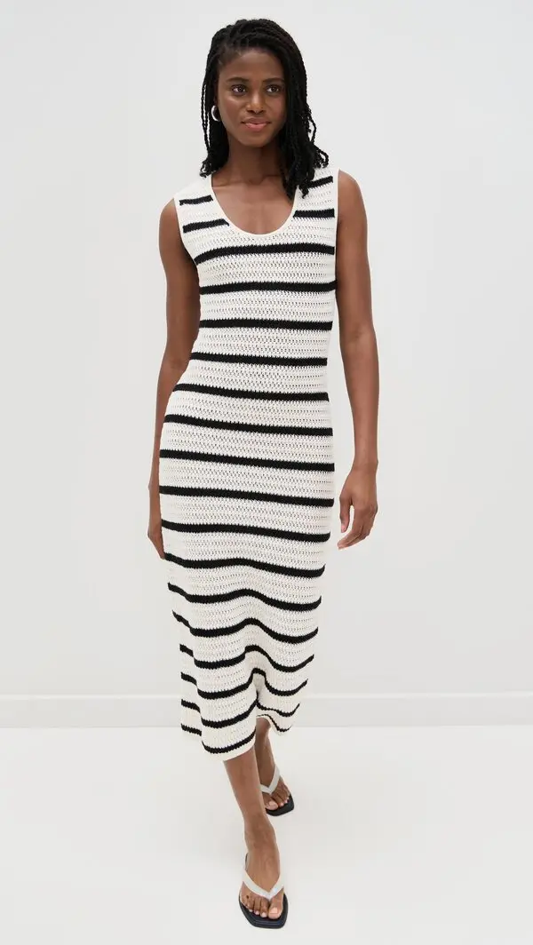 LE JEAN Linen-blend Striped Crochet Maxi Dress