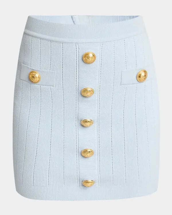 Balmain Ribbed Knit Mini Skirt With Button Detail - Transparent