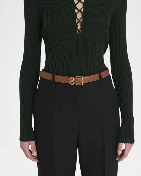 FERRAGAMO Donna Calfskin Leather Mini Gancini Belt - Brown