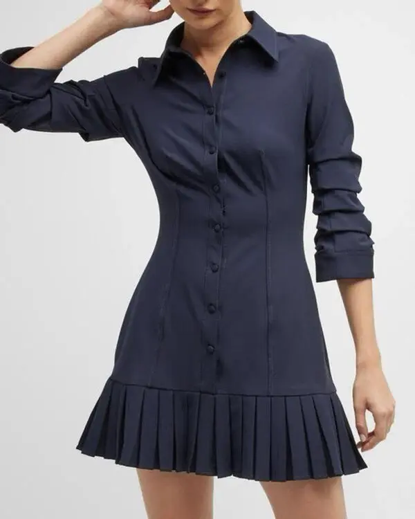 Cinq À Sept Lucilla Topstitched Pleated-hem Mini Shirtdress - Navy