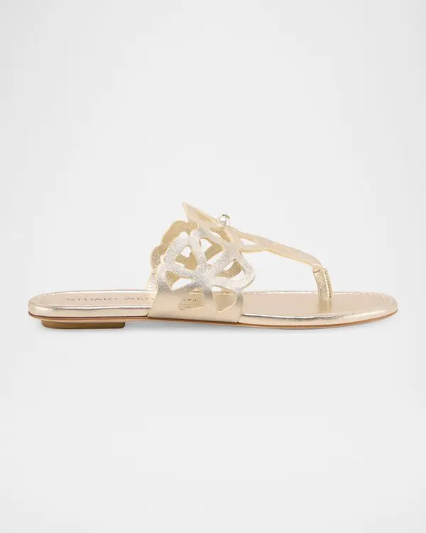 STUART WEITZMAN Jasmine Metallic Thong Sandals - Light Gold.