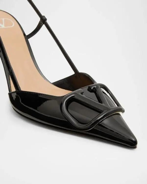 Valentino Garavani Vlogo Signature Patent Leather Slingback Pumps - Nero
