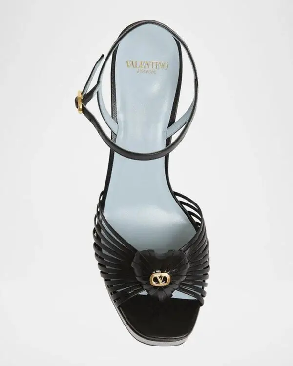 Valentino Garavani Vlogo Royal Heart Leather Platform Sandals - Nero