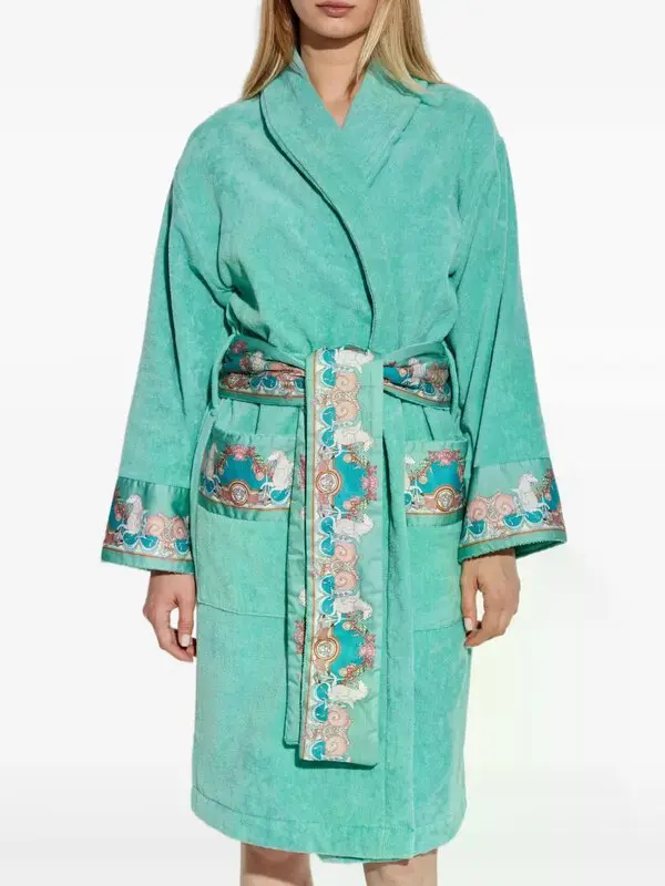 Versace Turquoise Embroidered Robe - Green