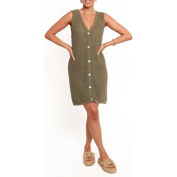 PETAL & PUP Luan Pointelle Stitch Cotton Minidress - Olive
