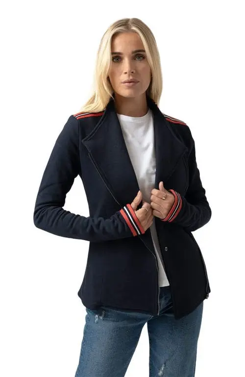 SAINT + SOFIA Cotton Biker Jacket - Blue Stripe