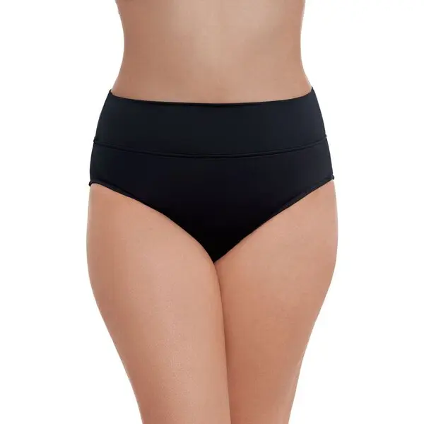 TRIMSHAPER Wide Waistband Yoke-top Control Swim Brief - Black