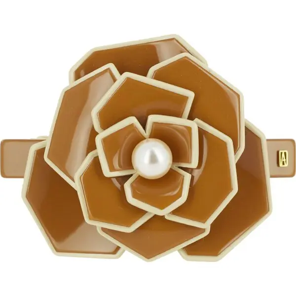 Alexandre De Paris Art Deco Camelia Flower Hair Barrette - Caramel
