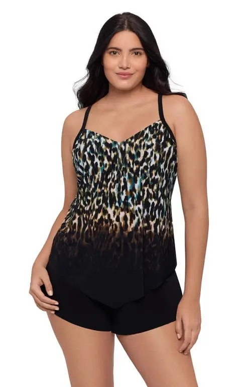 TRIMSHAPER Hank Handkerchief Tankini Swimsuit Top - Leopard In The Mist Ombre