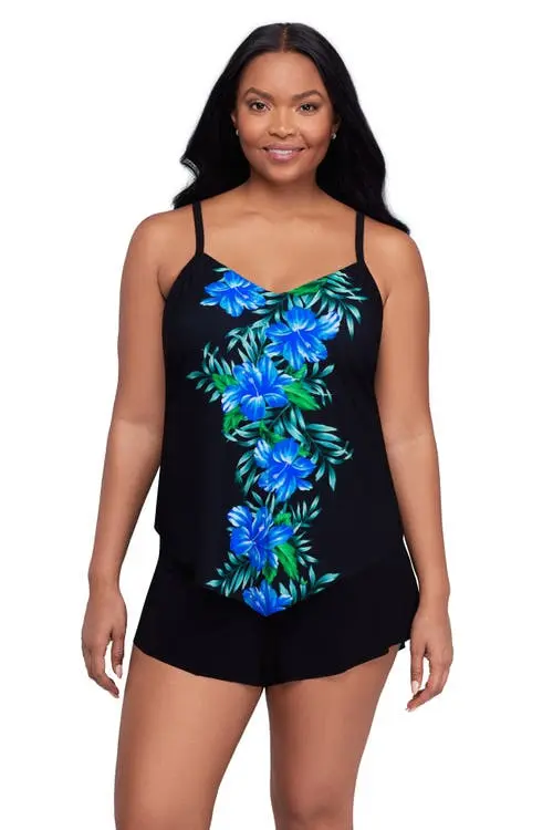 TRIMSHAPER Hank Handkerchief Tankini Swimsuit Top - Rainforest Garland