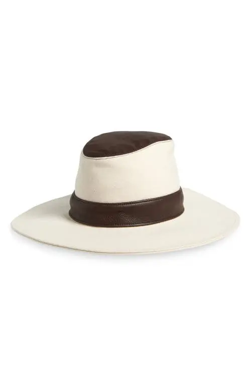 GIGI BURRIS MILLINERY Liora Canvas & Leather Fedora - Natural/ Chocolate