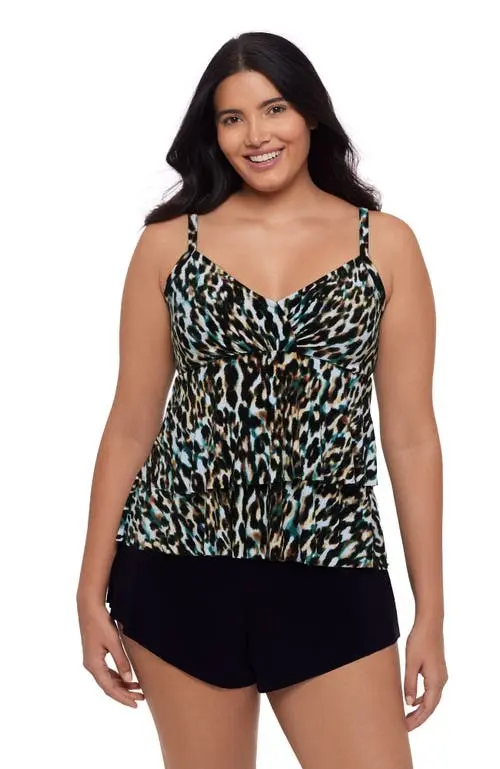 TRIMSHAPER Leona V-neckline Tankini Swimsuit Top - Leopard In The Mist