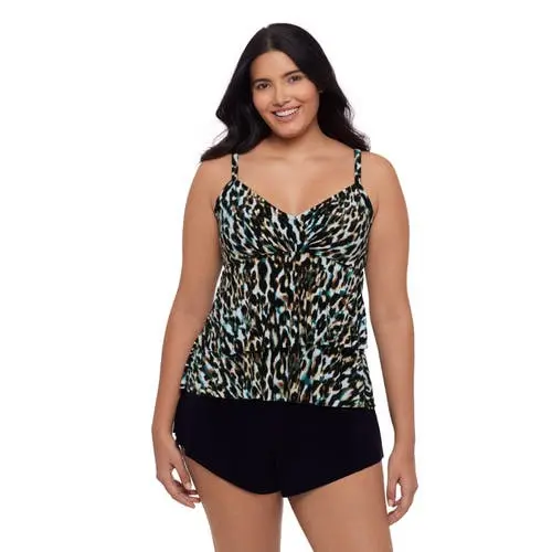TRIMSHAPER Leona V-neckline Tankini Swimsuit Top - Leopard In The Mist