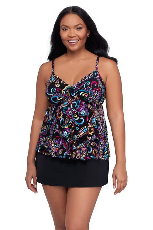 TRIMSHAPER Leona V-neckline Tankini Swimsuit Top - Painterly Paisley