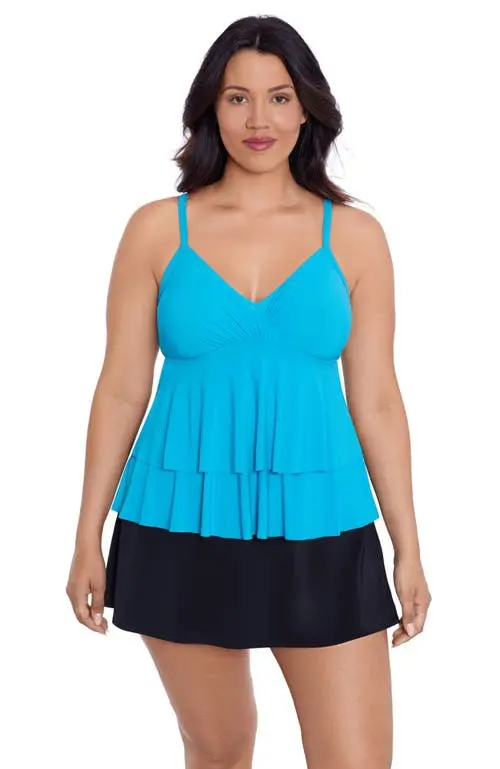 TRIMSHAPER Leona V-neckline Tankini Swimsuit Top - Turquoise