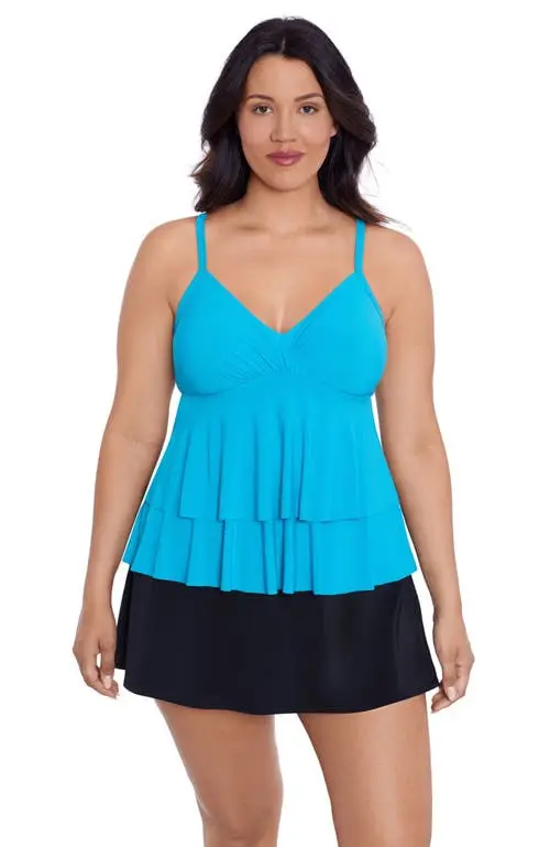 TRIMSHAPER Leona V-neckline Tankini Swimsuit Top - Turquoise