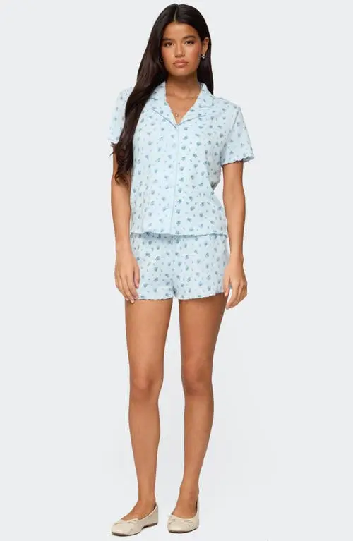EDIKTED Floral Pointelle Button-up Shirt