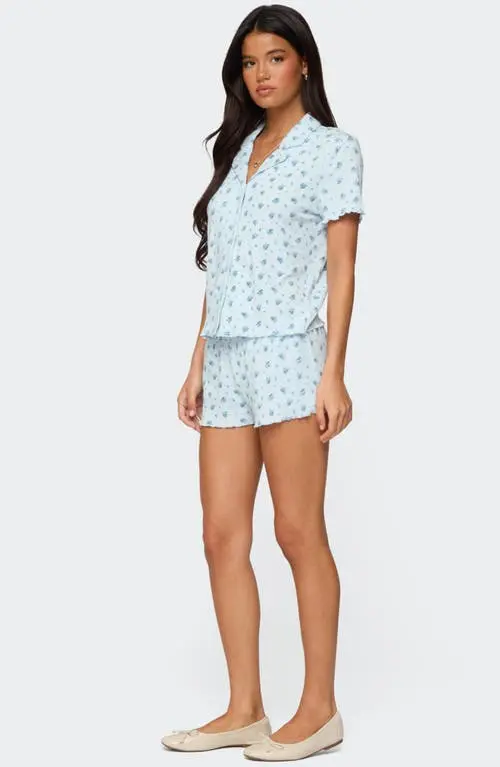 EDIKTED Floral Pointelle Button-up Shirt